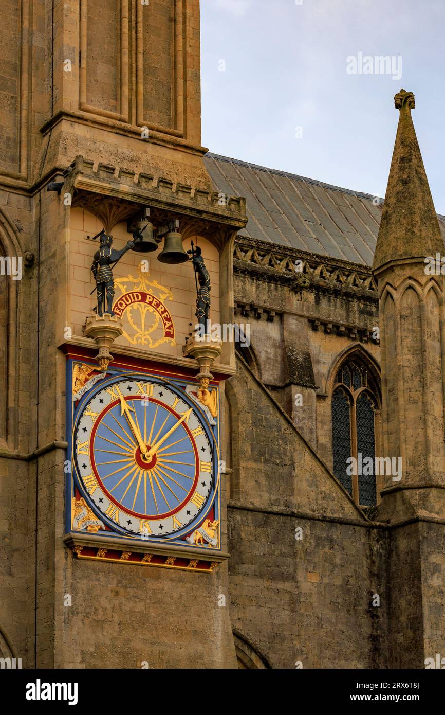 The restored 14th century historic clock on the exterior of Wells ...
