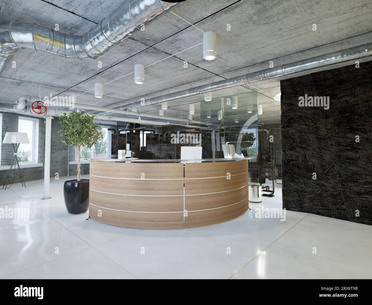 modern office interior with rock feature Stock Photo - Alamy