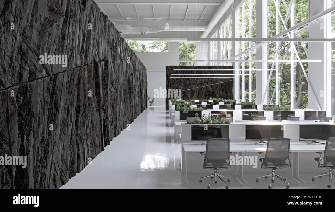 modern office interior with rock feature Stock Photo - Alamy