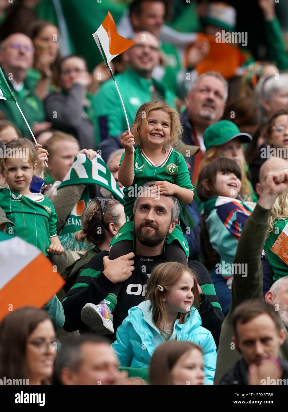 Republic of Ireland fans celebrate their third goal in the stands ...