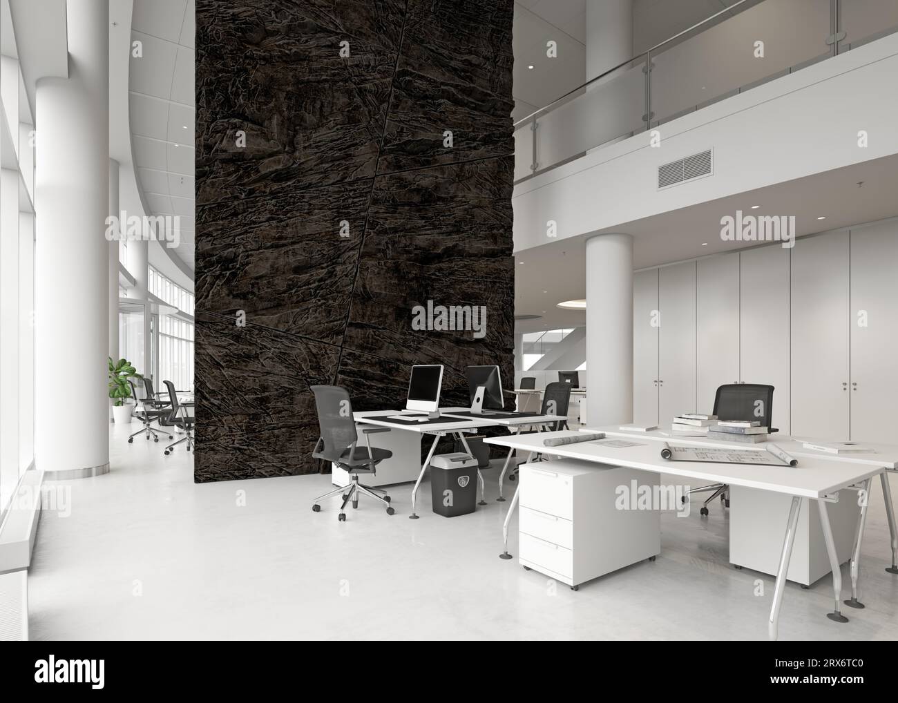 modern office interior with rock feature Stock Photo - Alamy