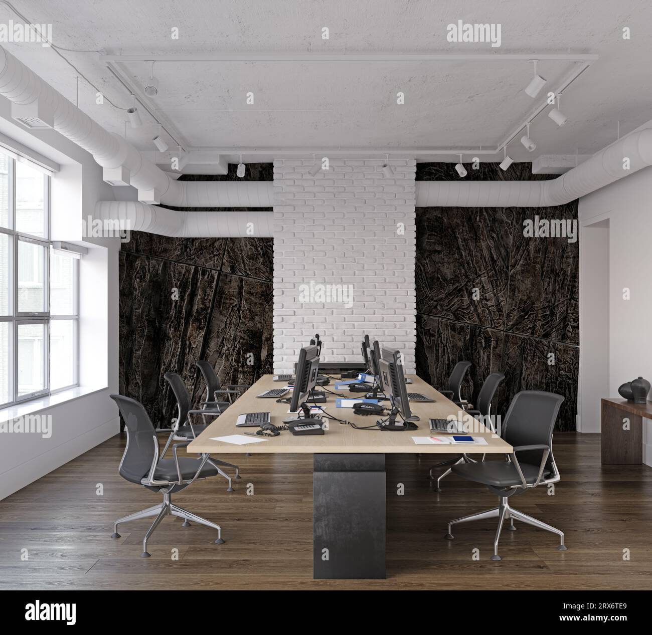 modern office interior with rock feature Stock Photo - Alamy