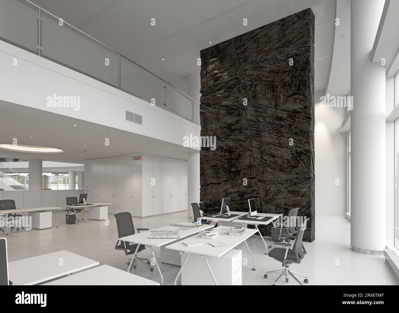 modern office interior with rock feature Stock Photo - Alamy