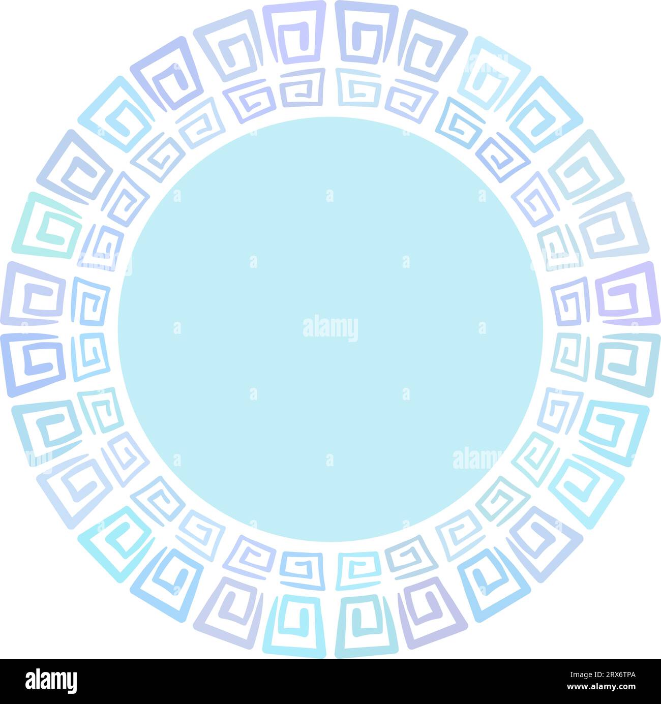 Greek round ornament with frame in different shades of blue, Isolated ...