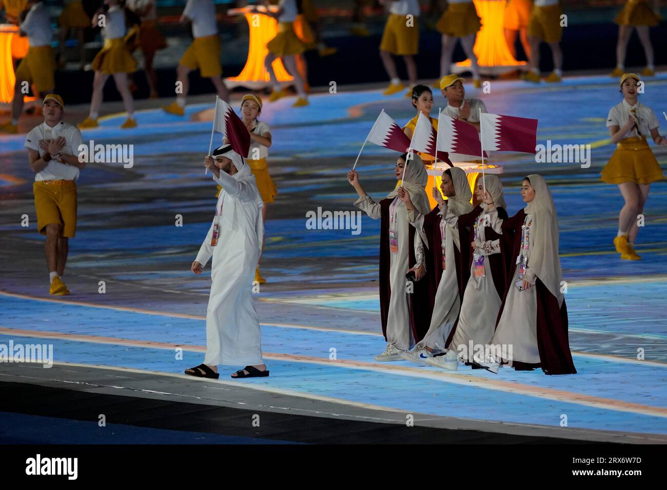 Team Qatar enters the arena during the opening ceremony of the 19th ...