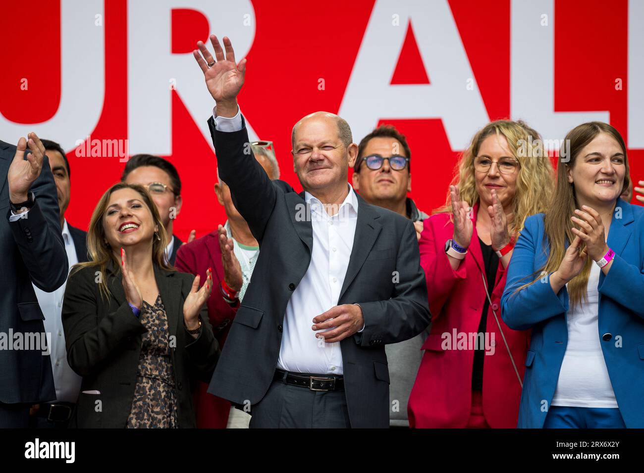 Nuremberg, Germany. 23rd Sep, 2023. Olaf Scholz (M, SPD), Chancellor of ...