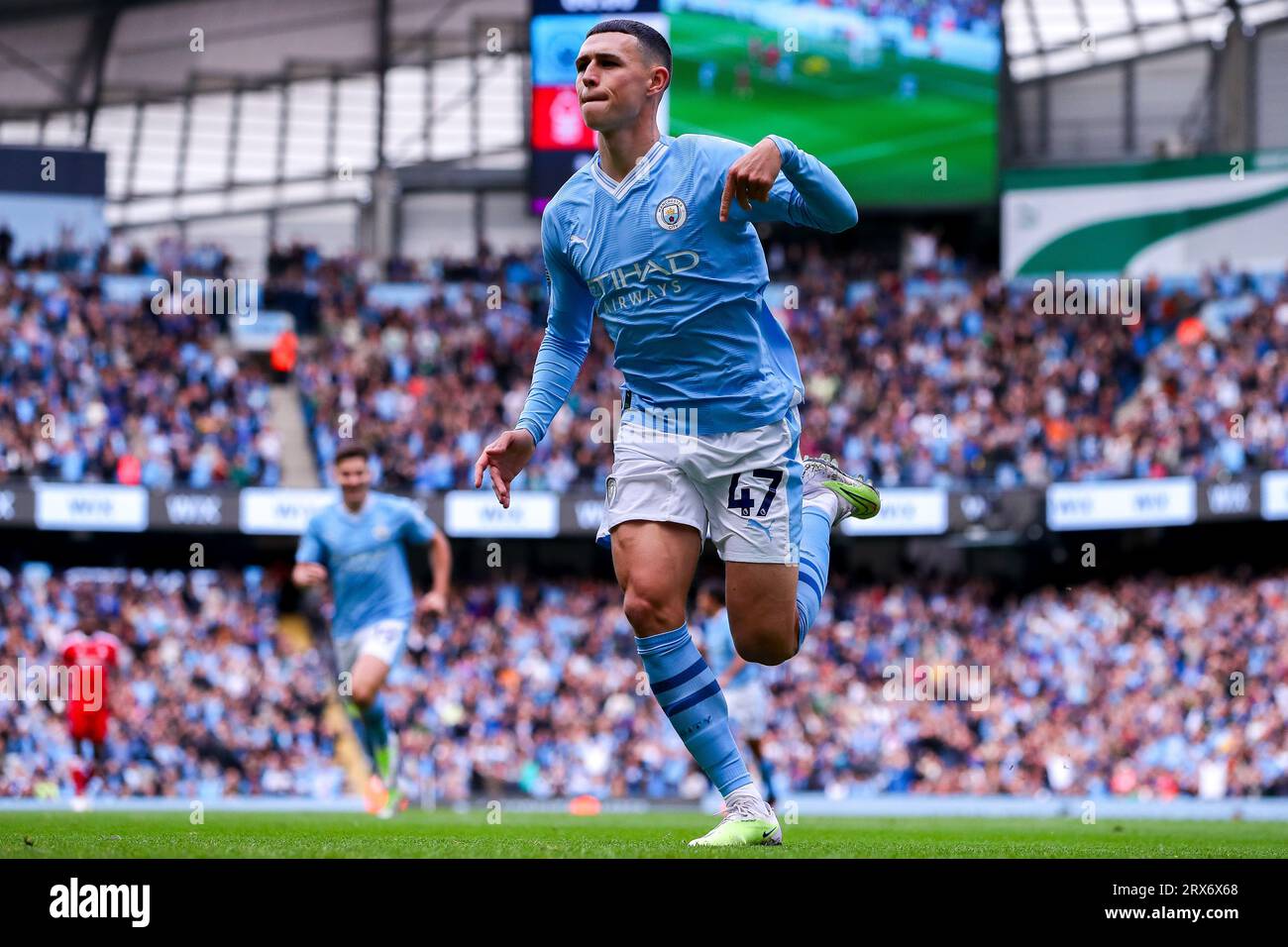 Phil Foden of Manchester City celebrate his opening goal during the ...