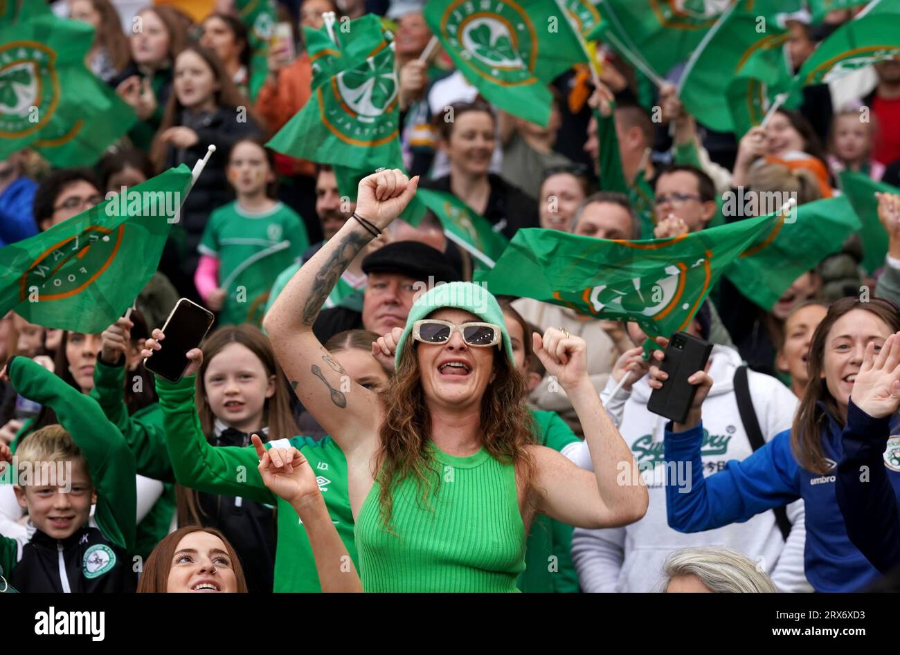 Republic of Ireland fans celebrate victory in the stands after the UEFA ...
