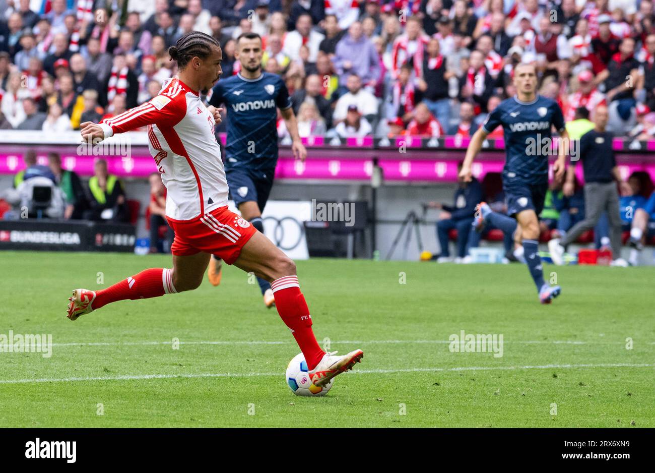 Leroy Sane of Munich scores his side's fourth goal during the German ...