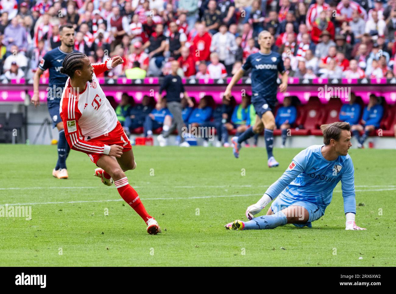Leroy Sane of Munich scores his side's fourth goal during the German ...