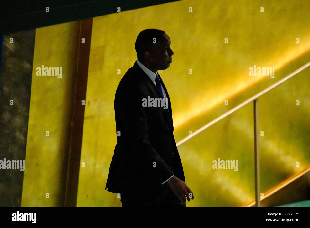 Somalia's Prime Minister Hamza Abdi Barre arrives on stage to address ...