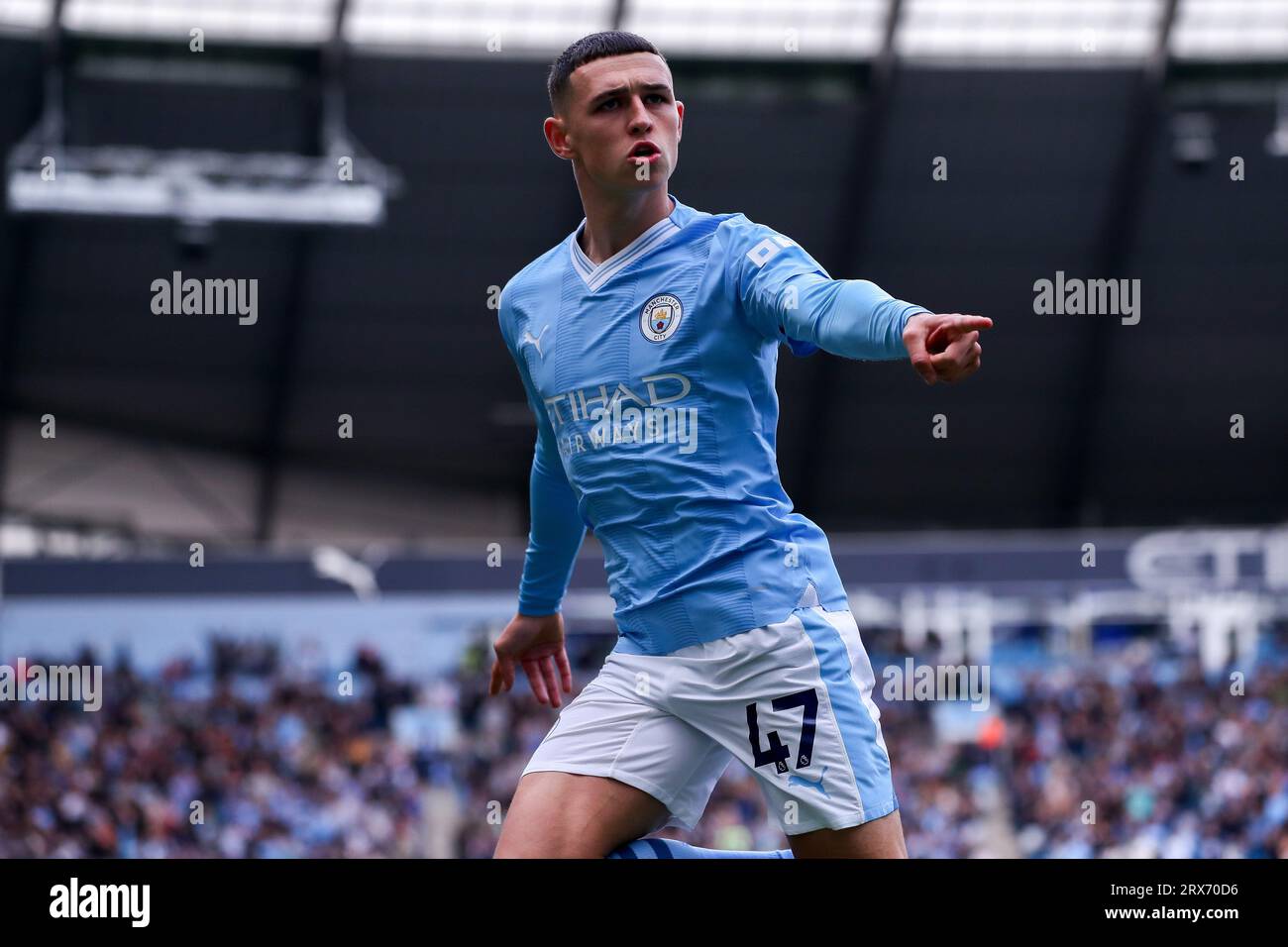 Phil Foden of Manchester City celebrate his opening goal during the ...