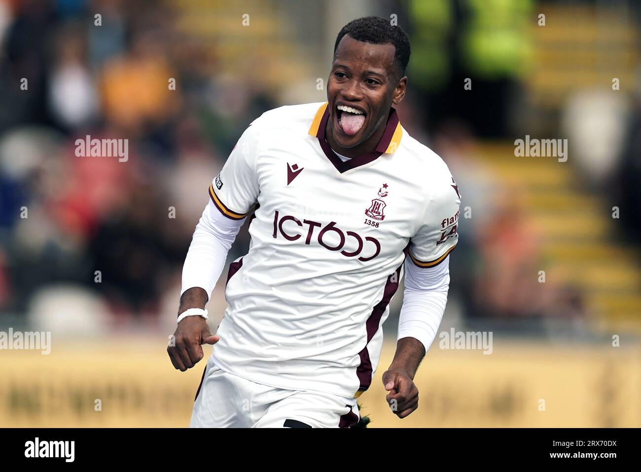 Bradford City's Rayhaan Tulloch celebrates scoring their side's second ...