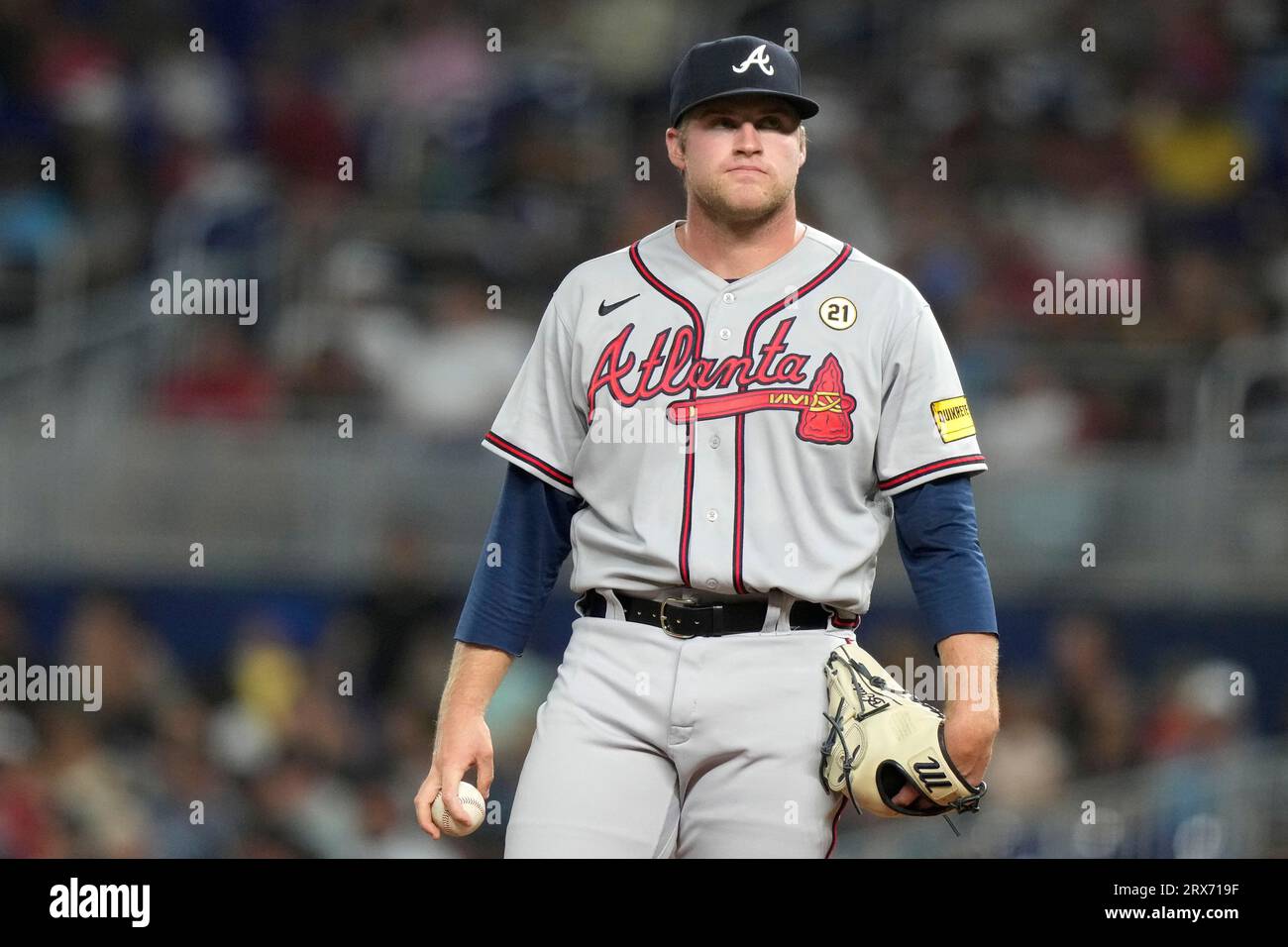 Atlanta Braves starting pitcher Bryce Elder stands on the mound during ...