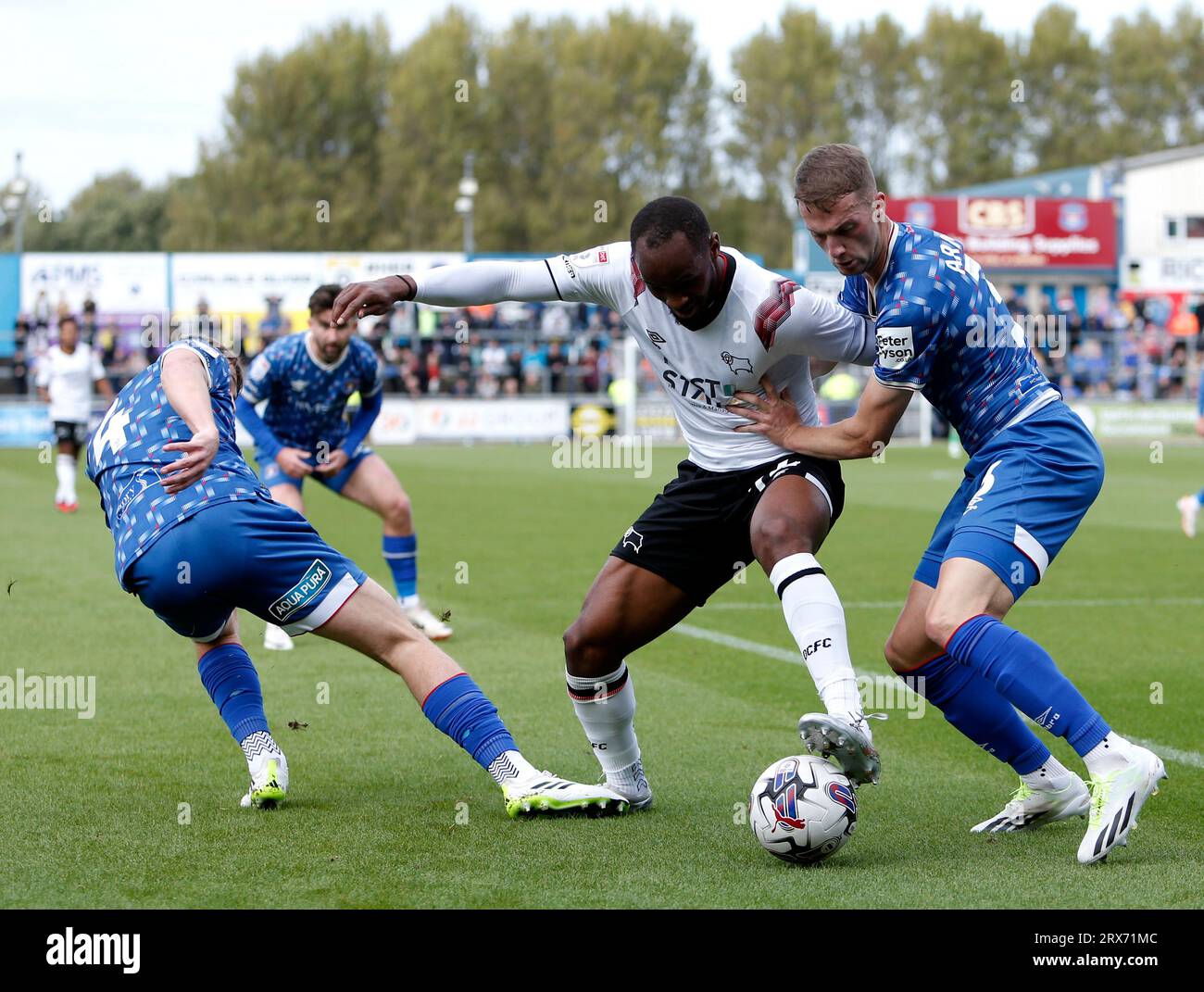 Carlisle United's Owen Moxon, Derby County's Ryan Nyambe and Carlisle ...