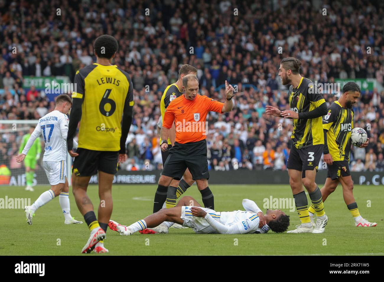 Referee Jeremy Simpson halts play while Georgina Rutter #24 of Leeds ...