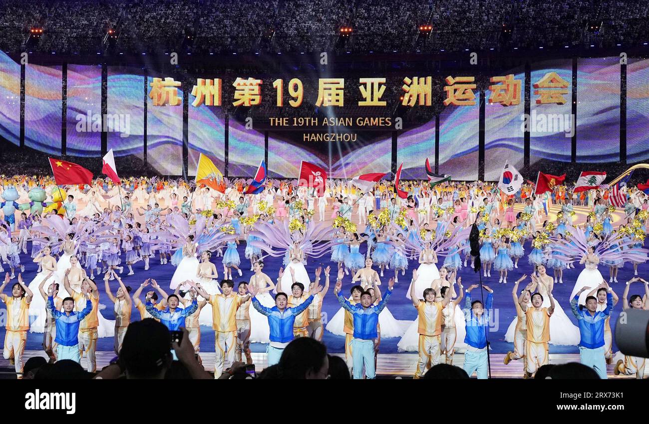 The opening ceremony of the Asian Games is held at Hangzhou Olympic ...