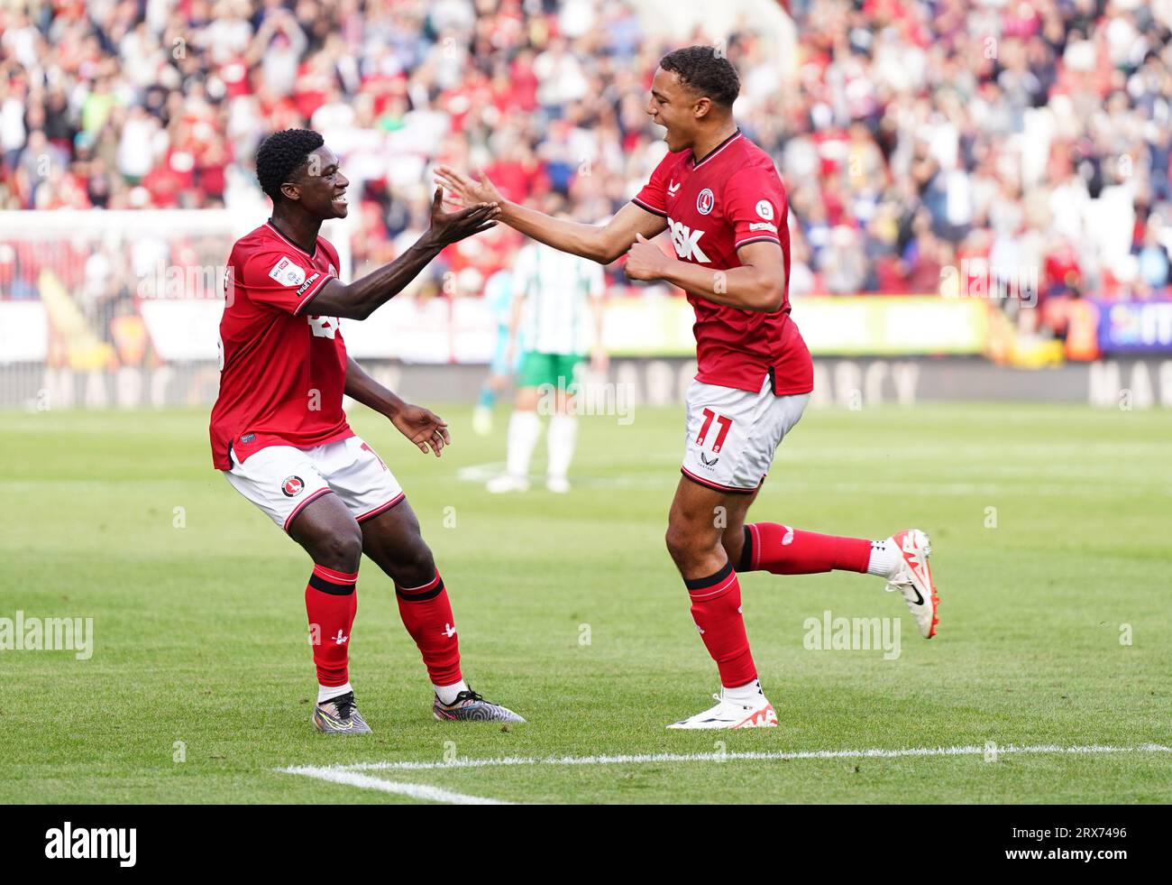 Charlton Athletic's Miles Leaburn (right) celebrates with James ...