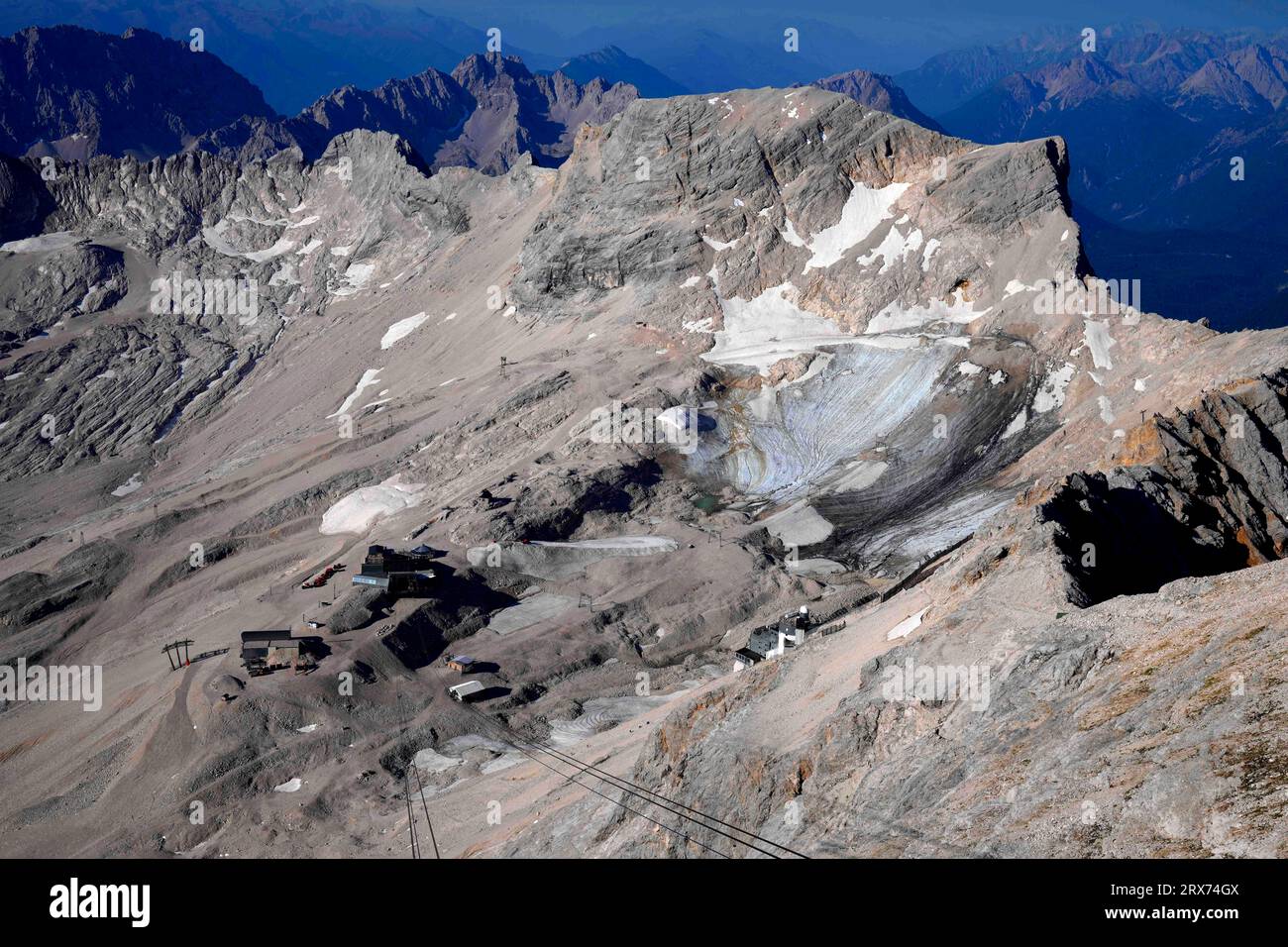 General view at the Schneeferner glacier below Germany's highest ...