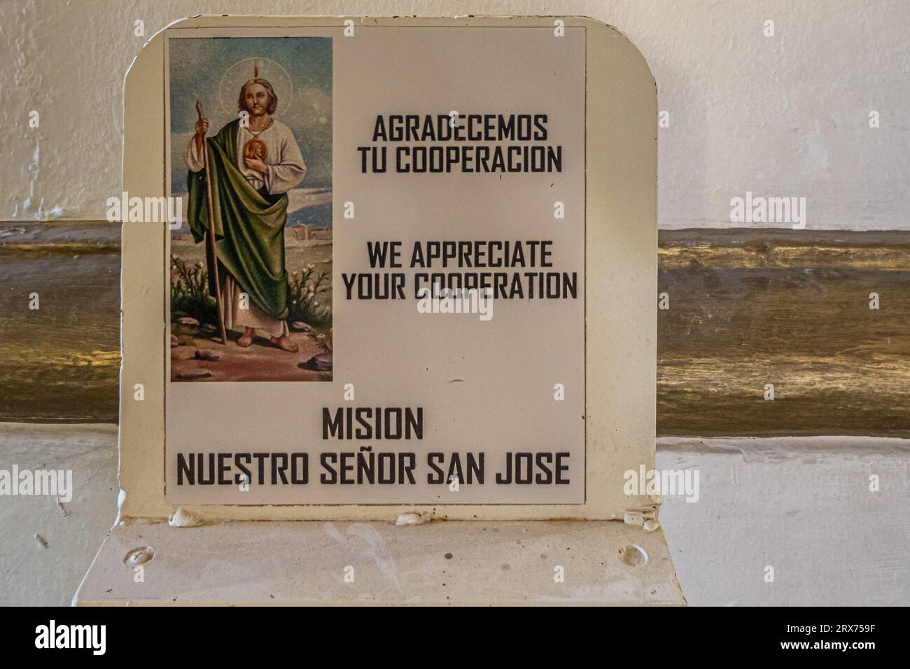 San Jose del Cabo Centro, Mexico - July 16, 2023: Mission church. Sign ...