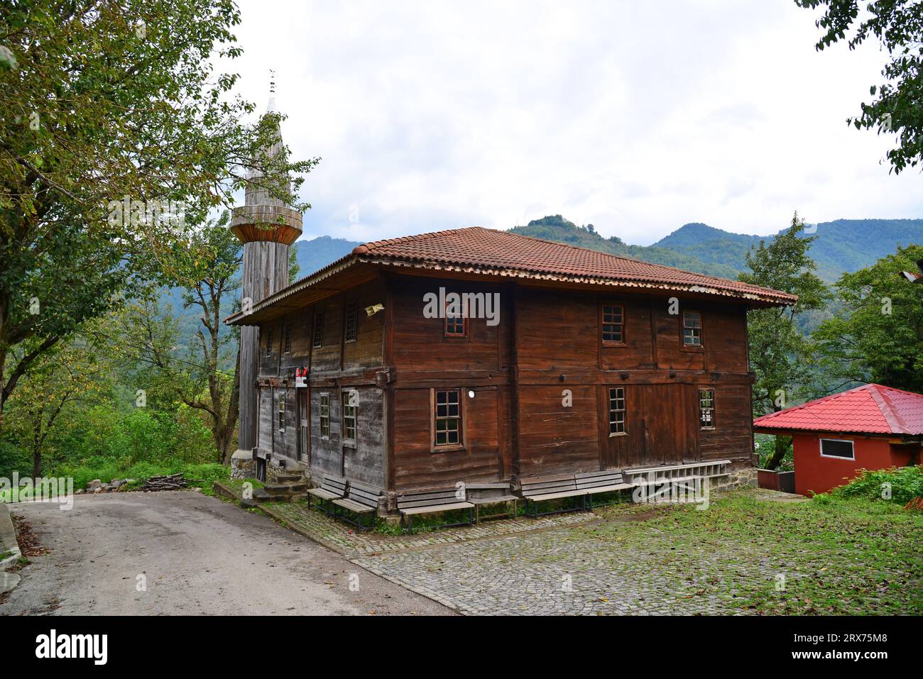 Duzkoy Mosque, located in Artvin, Turkey, was built in 1850. It is made ...