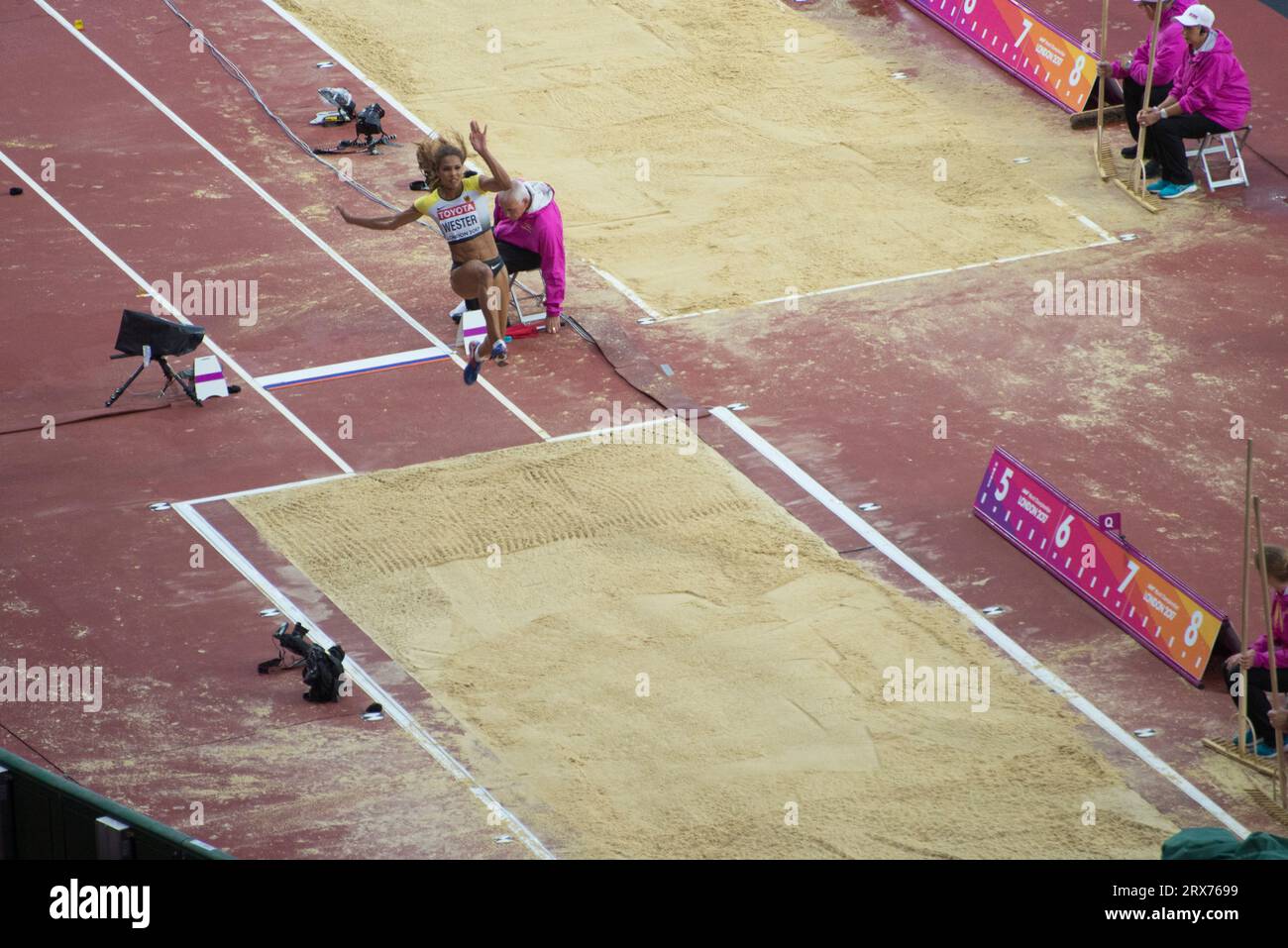 Alexandra Wester competing in the women's long jump at the London 2017 ...