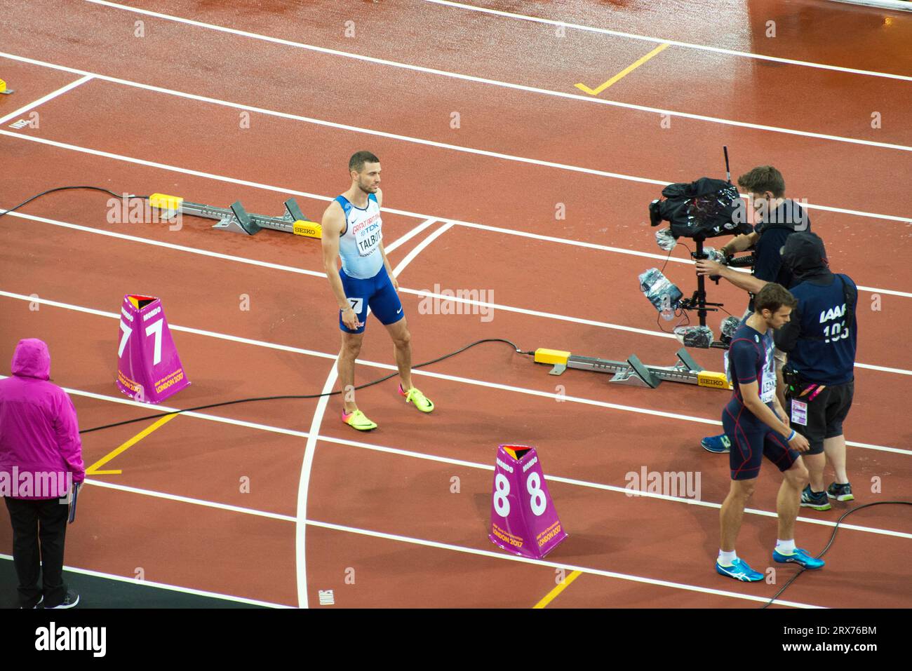Daniel Talbot competing in the mens 200 metres semi-final at the London ...