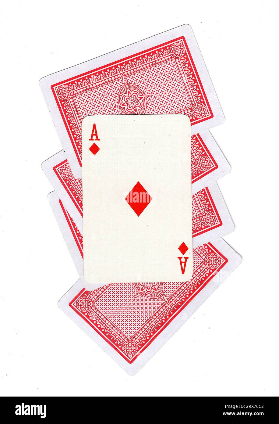 A montage of vintage playing card backs with the ace of diamonds ...