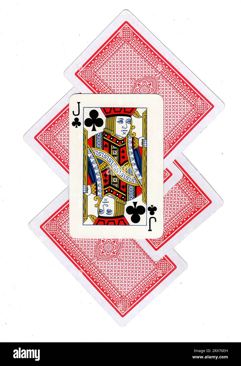 A montage of vintage playing card backs with the jack of clubs revealed ...
