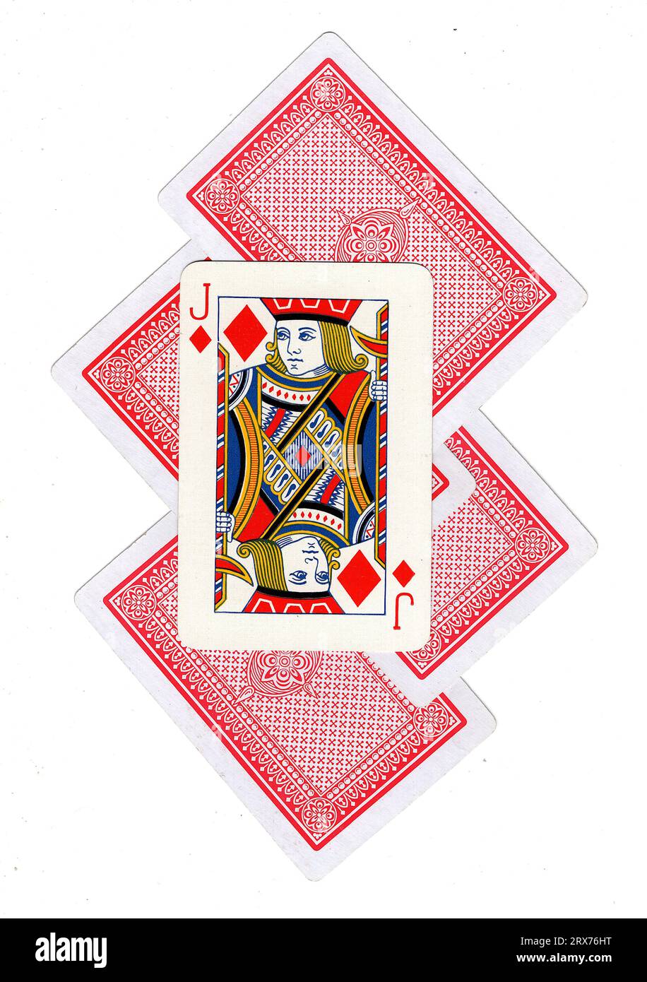 A montage of vintage playing card backs with the jack of diamonds ...