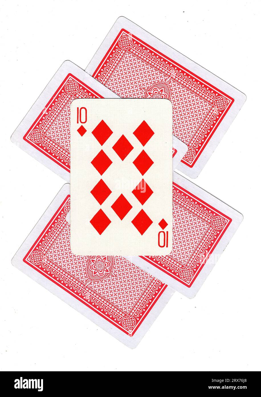 A montage of vintage playing card backs with the ten of diamonds ...