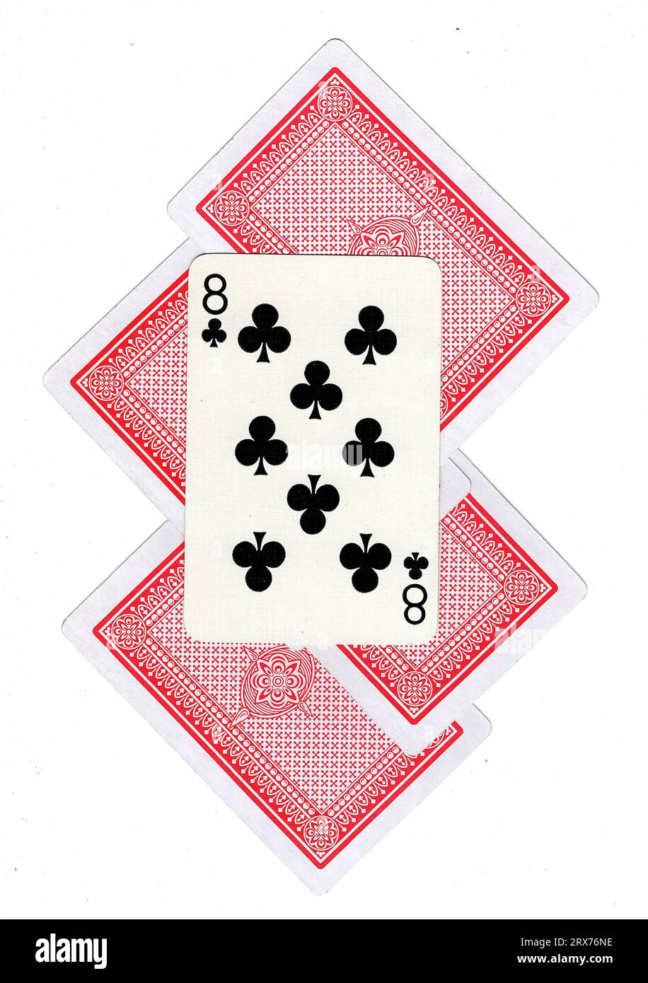 A montage of vintage playing card backs with the eight of clubs ...