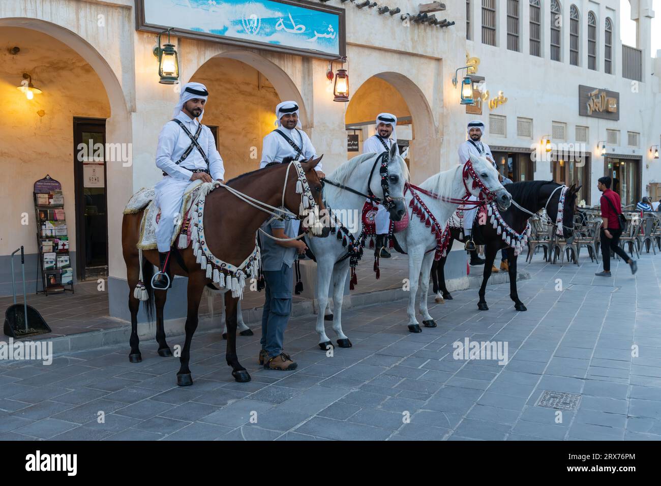 Doha, Qatar - Oct 17, 2022: Tourist police in traditional Qatari dress ...