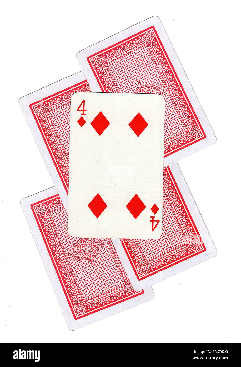 A montage of vintage playing card backs with the four of diamonds ...