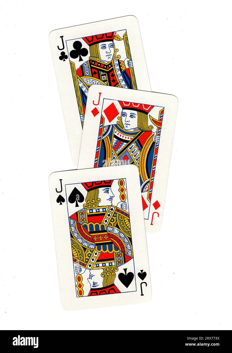 Vintage playing cards showing three jacks on a white background Stock ...