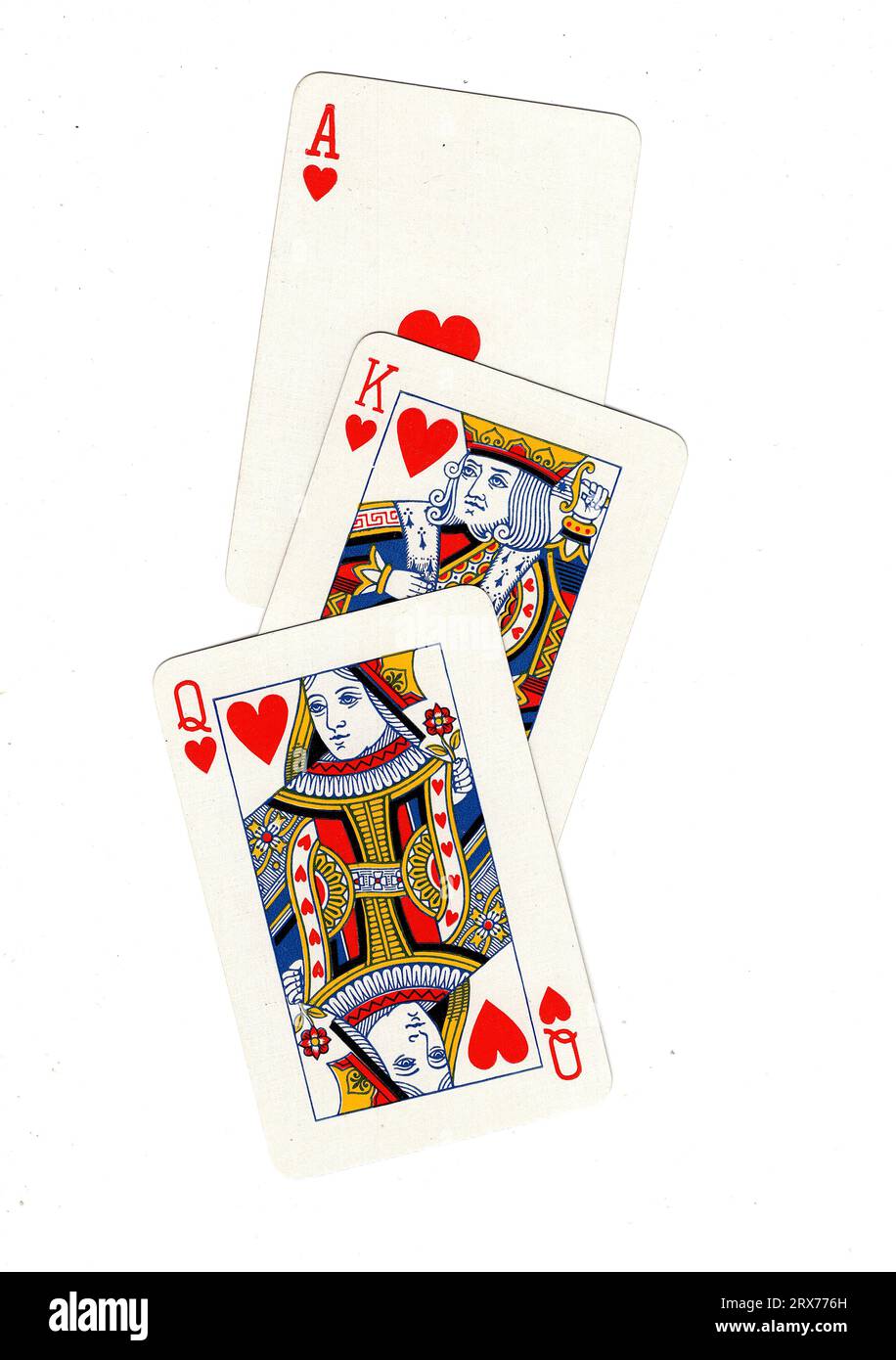 A hand of vintage playing cards featuring a queen, king and ace of ...