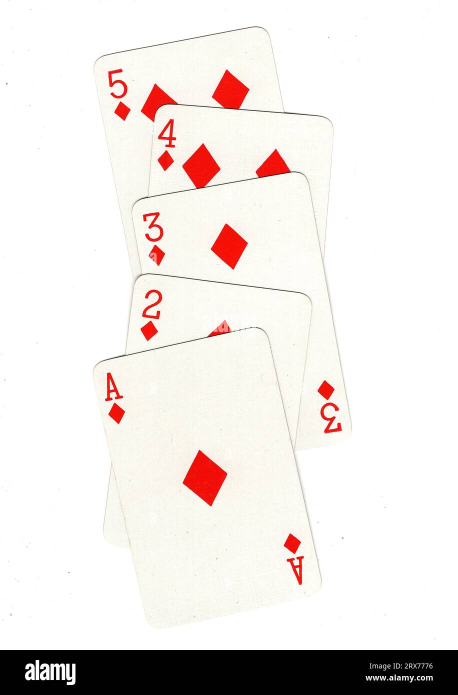 A hand of vintage poker playing cards featuring a straight flush of ...