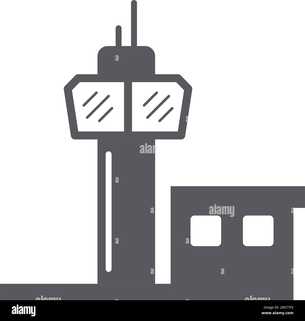 Flight control tower icon in flat style. Navigation monitor vector ...