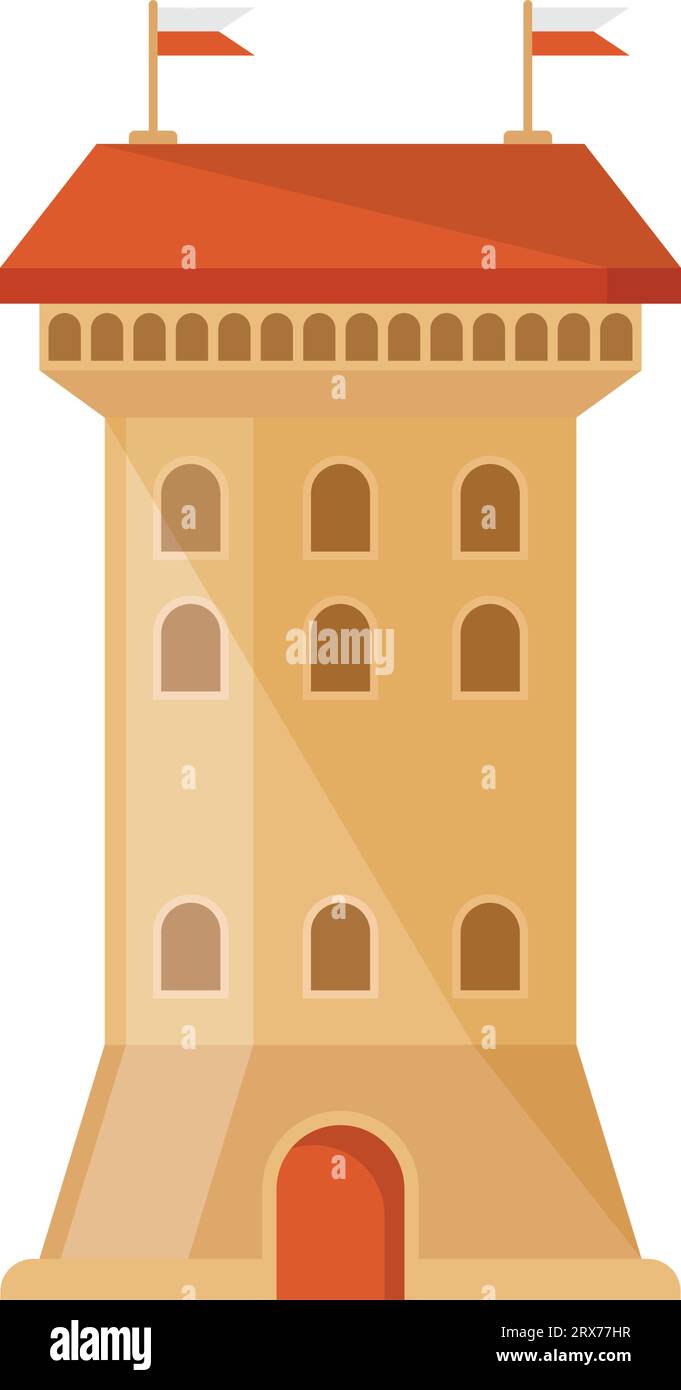 Castle tower icon in flat style. Medieval citadel vector illustration ...