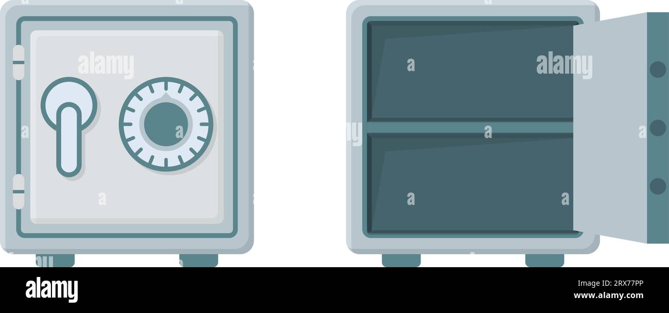 Metal bank safe icon in flat style. Money vault vector illustration on ...
