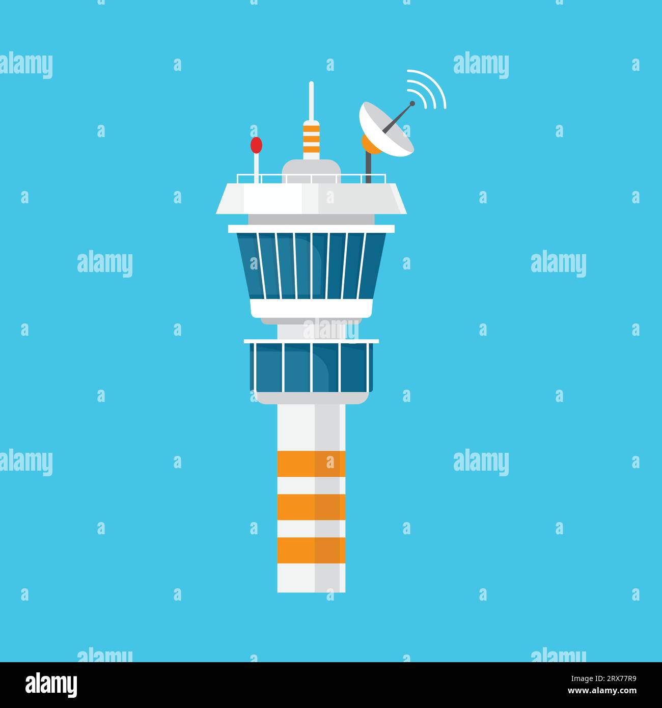 Flight control tower icon in flat style. Navigation monitor vector ...