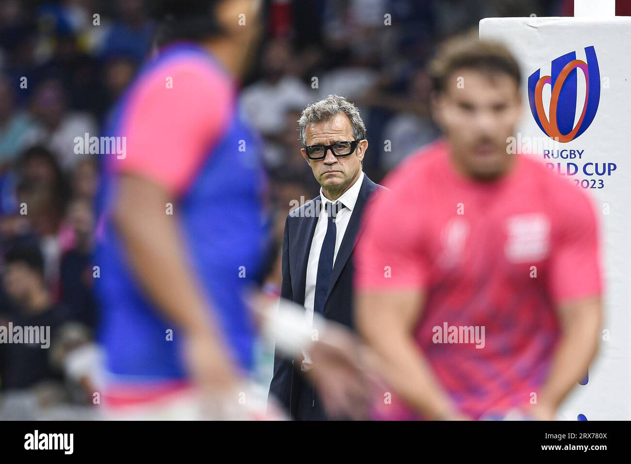 French coach Fabien Galthie and Antoine Dupont during the Rugby union ...