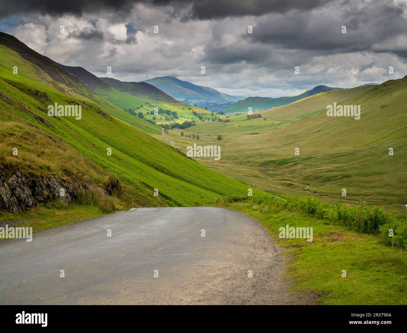 The view stretching down the road of the Newlands Pass in the Lake ...