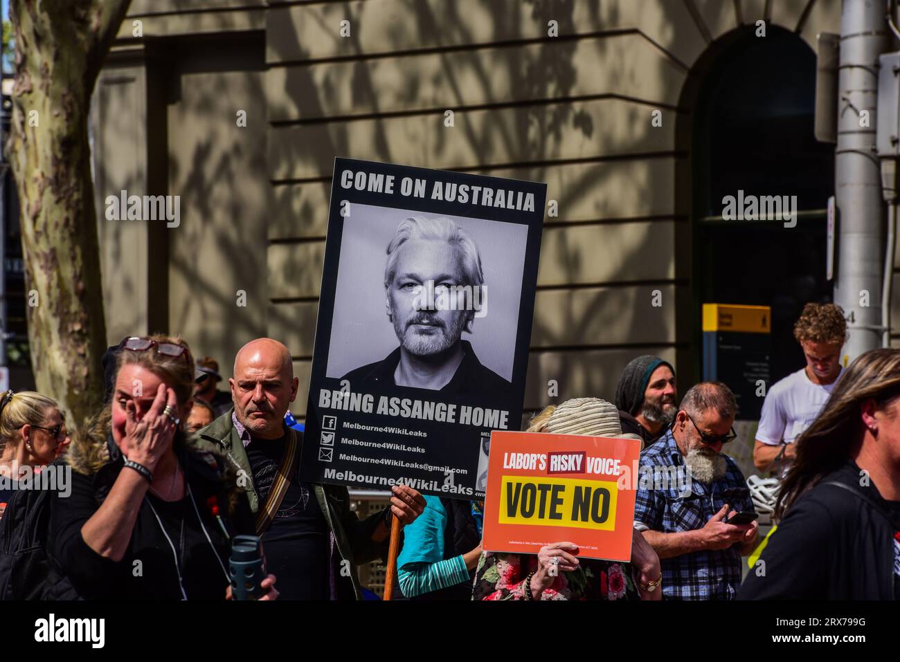 Melbourne, Australia. 23rd Sep, 2023. An activist holds a Julian ...