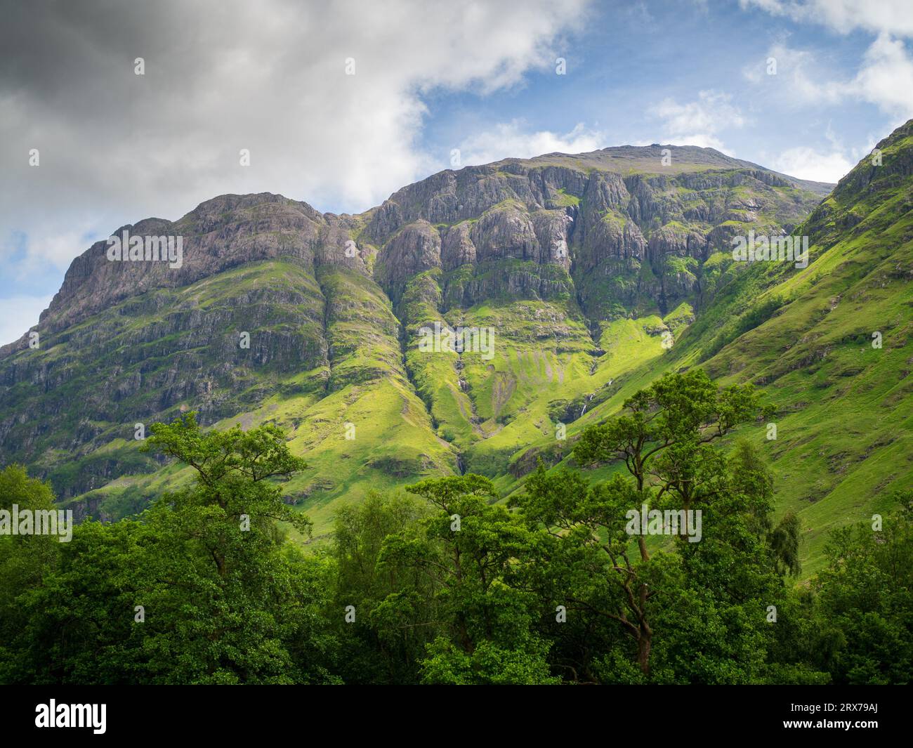 The view of the Southerly dramatic hillsides of Glen Coe from the Three ...