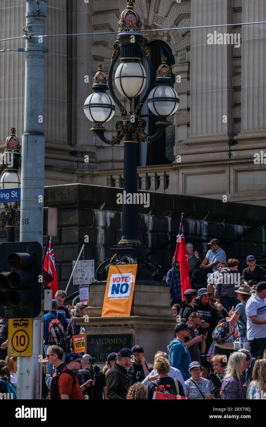 Melbourne, Australia. 23rd Sep, 2023. A 'vote no' sign seen attached to ...