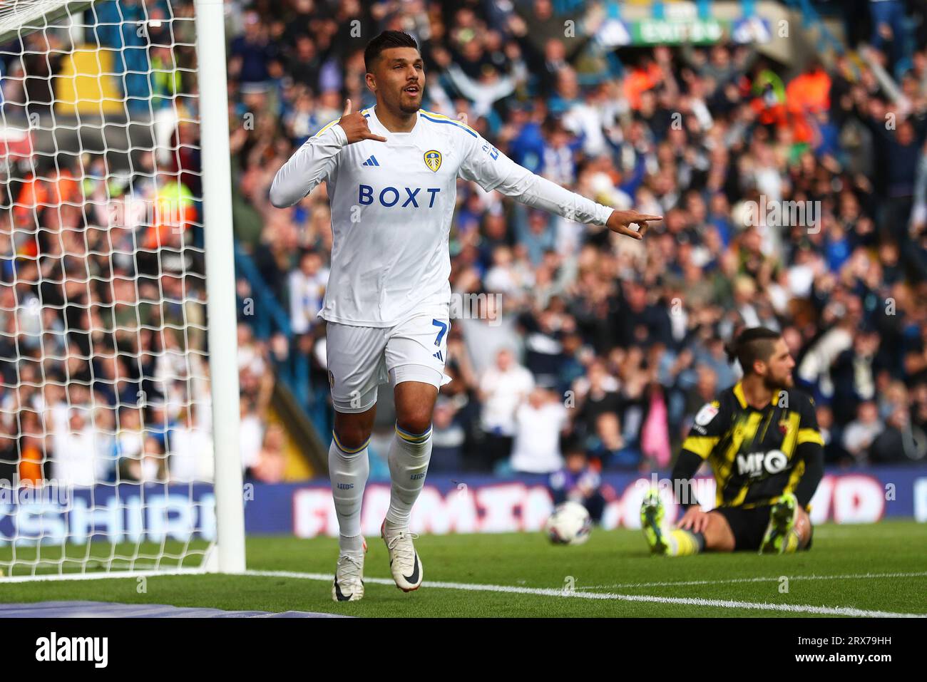 Leeds United's Joel Piroe celebrates scoring their side's first goal of ...