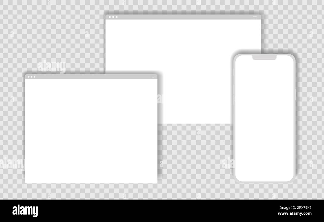 Web page mockup, phone screen on transparent background. Vector ...