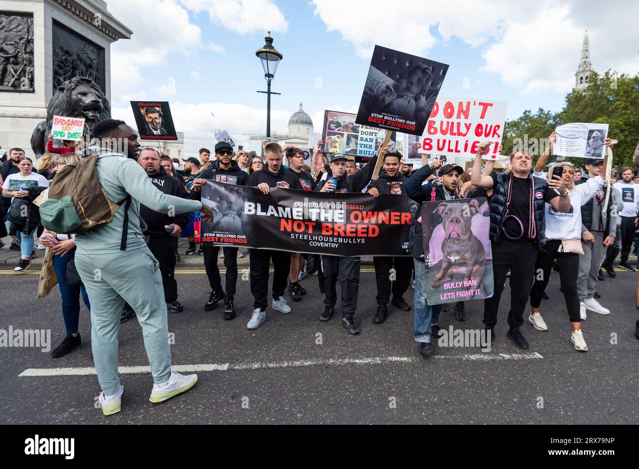 London, UK. 23 September 2023. People take part in a Save XL Bully dogs ...