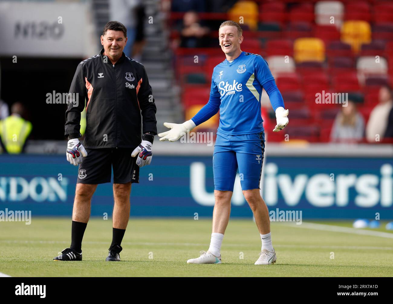 Everton goalkeeper Jordan Pickford (right) with goalkeeping coach Billy ...